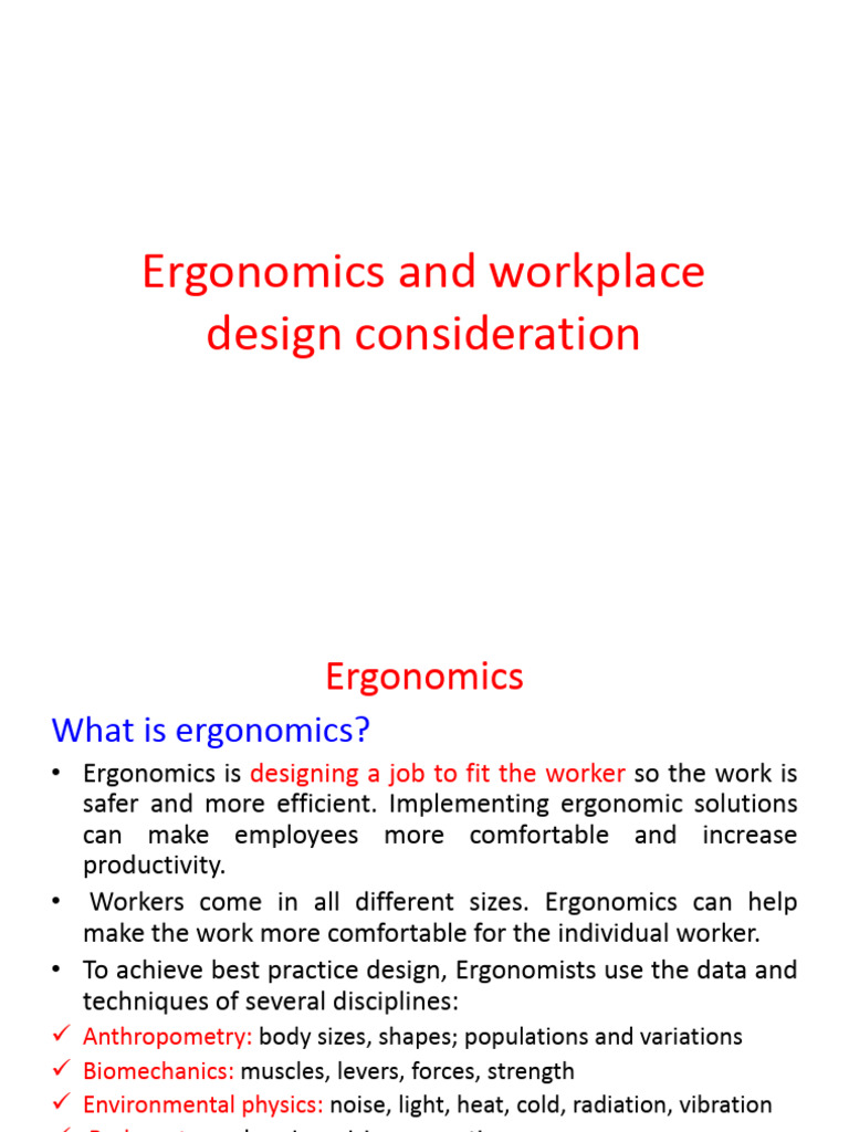 Ergonomics and Work Place Design Consideration | Download Free PDF ...