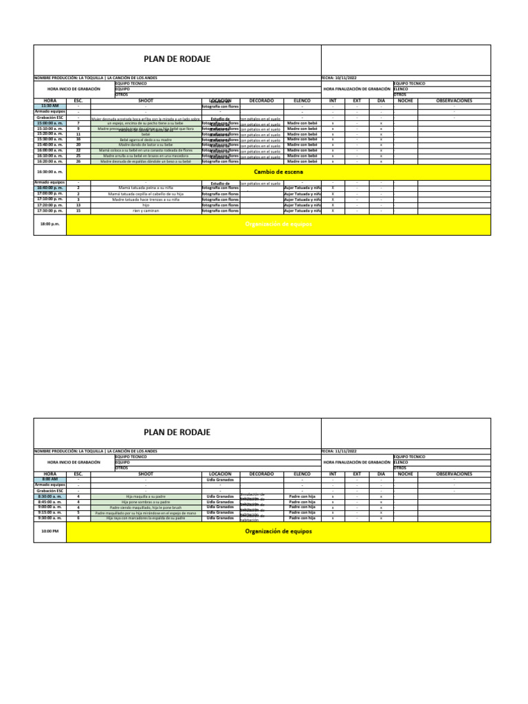 Plan de Rodaje | PDF