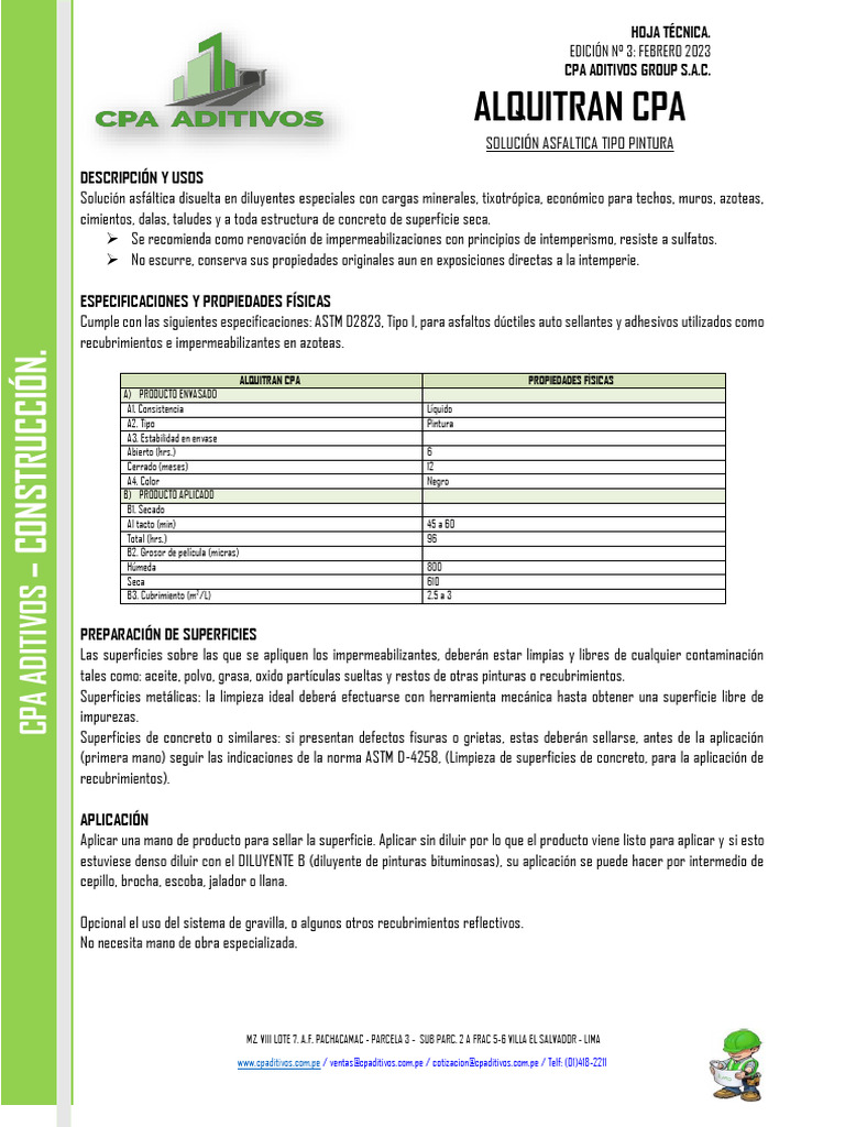 Solución Asfáltica Alquitrán CPA | PDF | Hormigón | Pintar