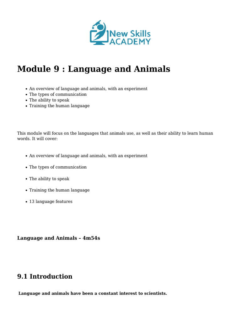 Module 9 Language and Animals | PDF | Communication | Nonverbal ...