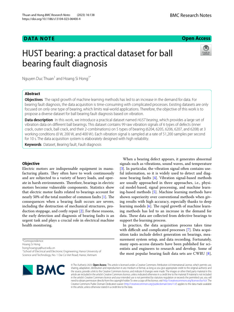 HUST Bearing: A Practical Dataset For Ball Bearing Fault Diagnosis | PDF | Data Acquisition | Data