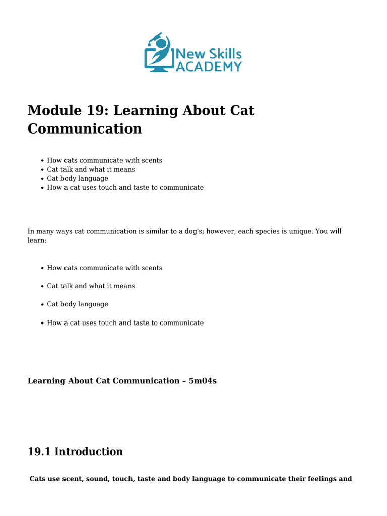 Module 19 Learning About Cat Communication | PDF | Cats | Zoology