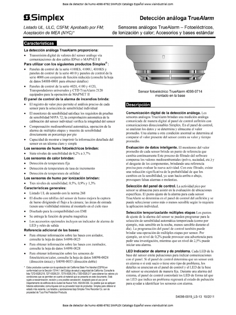 SSD Sensor Base Direccionable Simplex | PDF