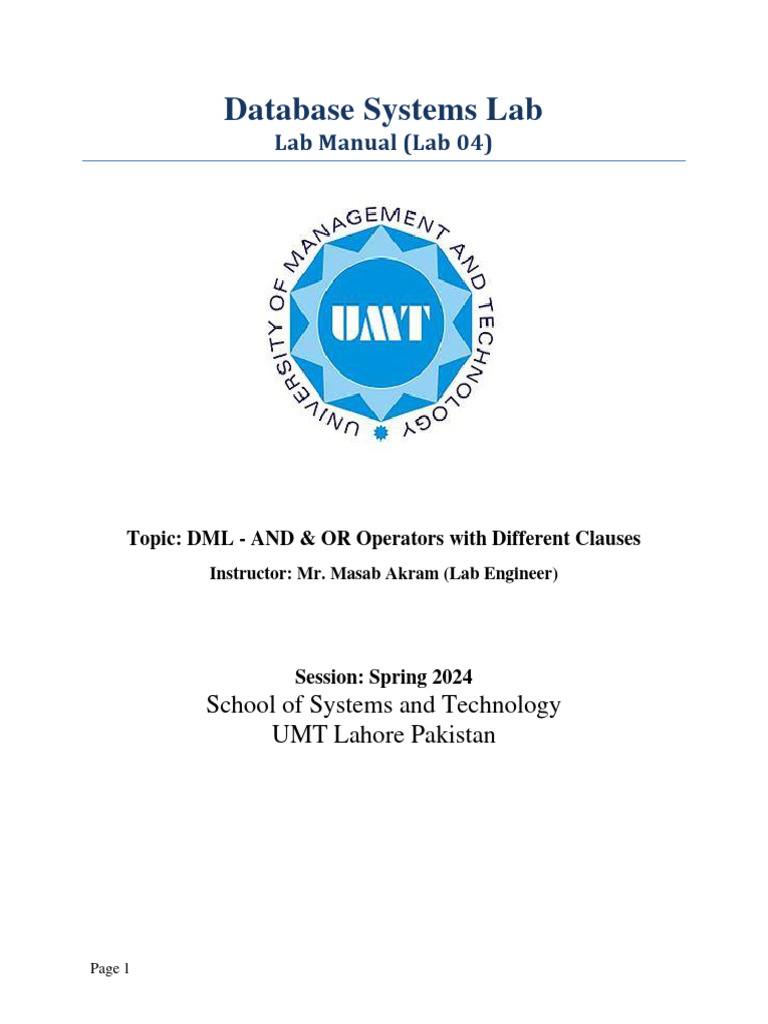 Lab 04 - DML AND OR Operators | PDF | Information Retrieval | Sql