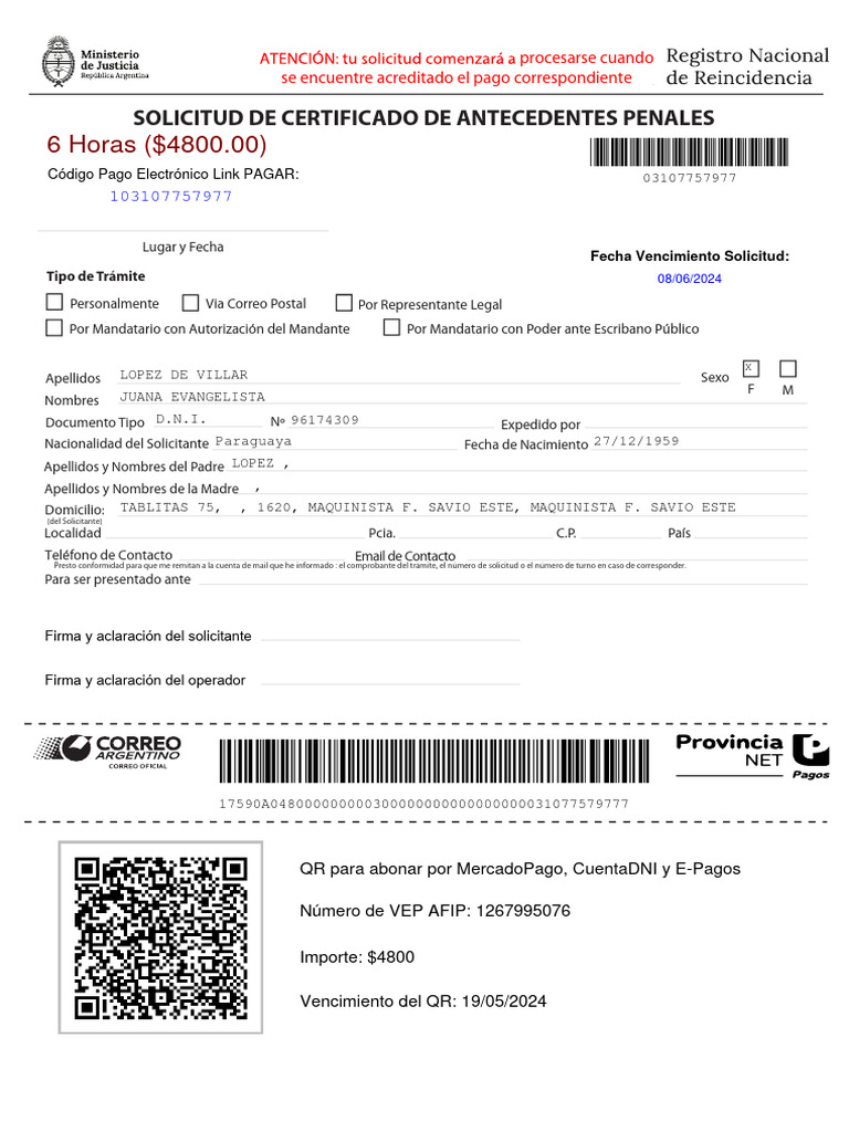 Boleta Reincidencia-03107757977 1721779 | PDF | Documento de identidad