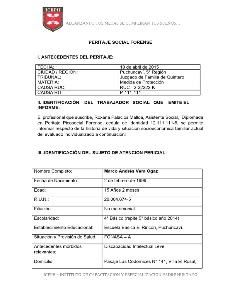 Modelo Peritaje Social | PDF | Dormitorio | Abuso infantil