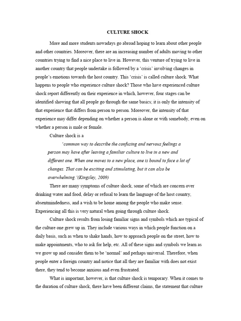 Essay On Culture Shock PDF | PDF | Experience | Social Psychology