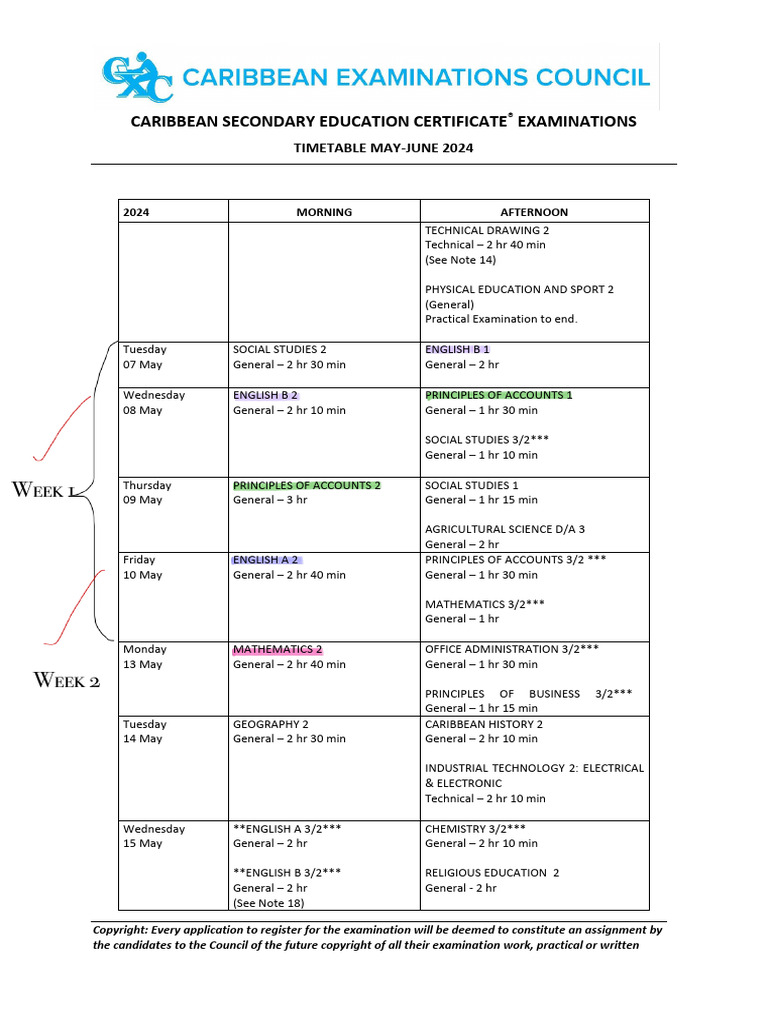 Timetable CSECMay June2024 | PDF | Science