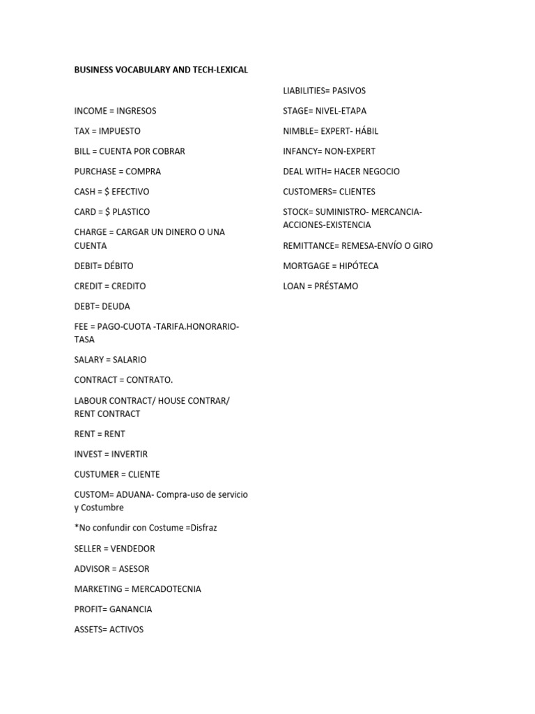 Business Vocabulary and Definitions Guide | PDF | Credit | Finance ...
