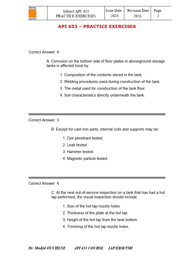 Api 653 Exercices Pratiques | PDF | Welding | Construction