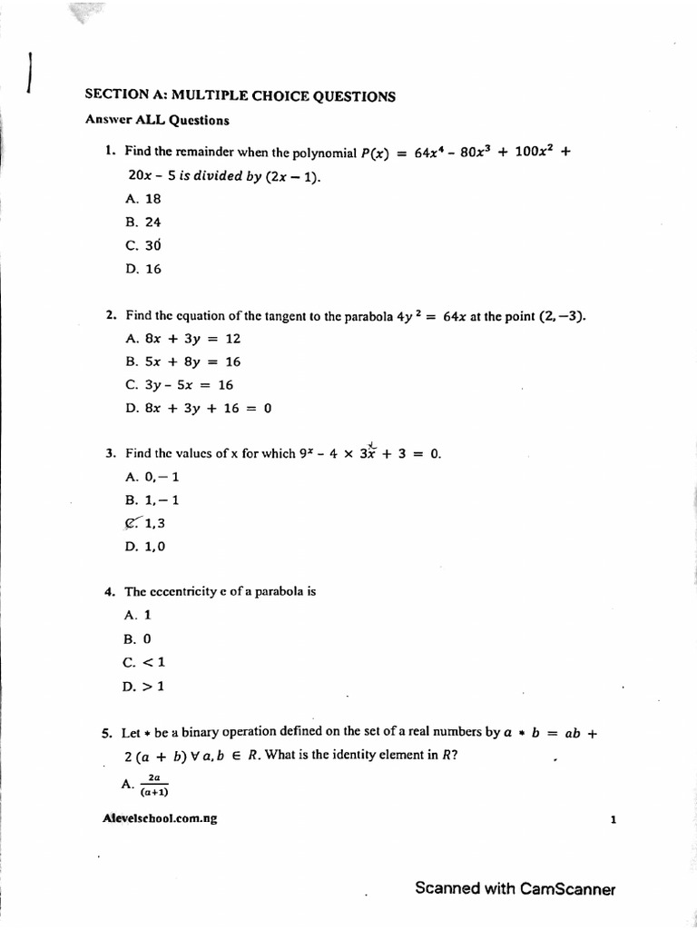 JUPEB Mathematics 2018 | PDF