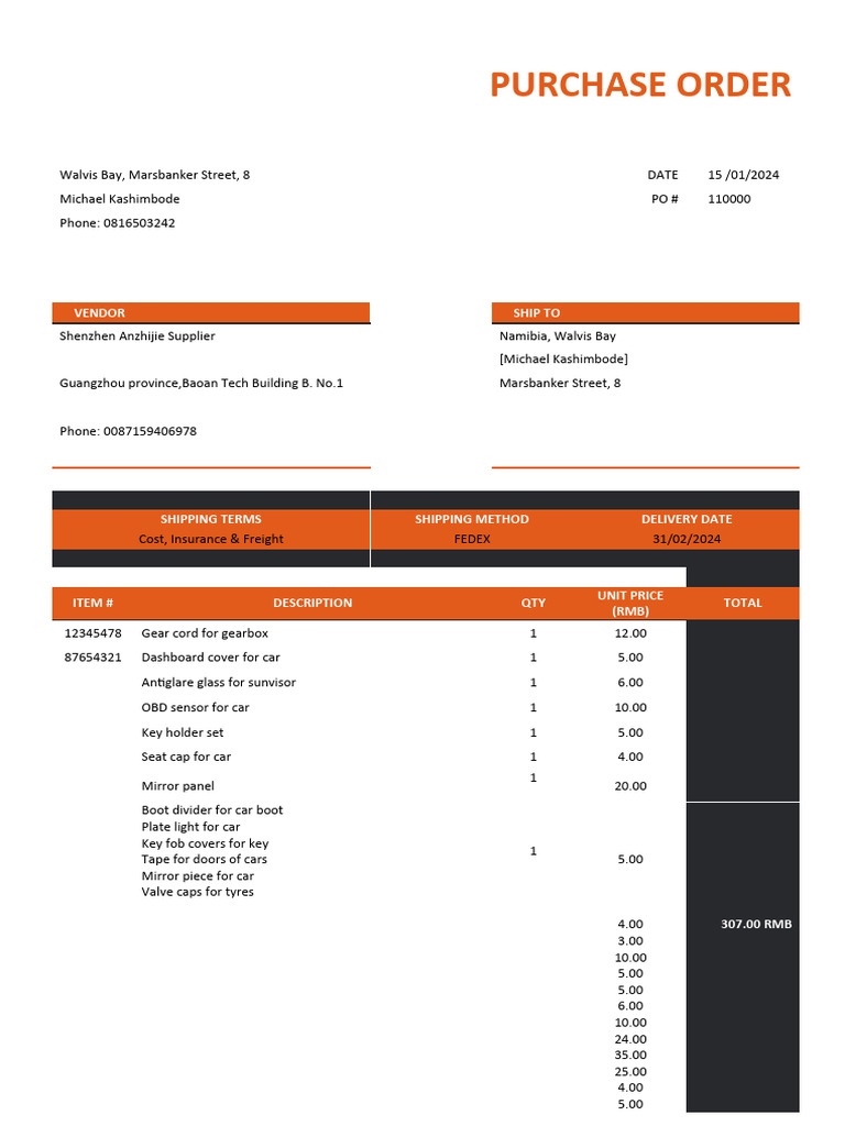 Purchase Order: Vendor Ship To | Download Free PDF | Car Manufacturers | Private Transport