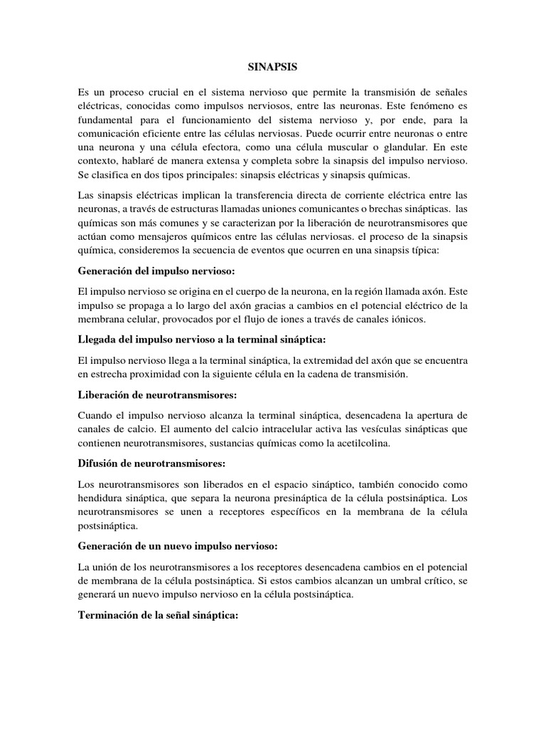 SINAPSIS | PDF | Sinapsis | Sistema nervioso