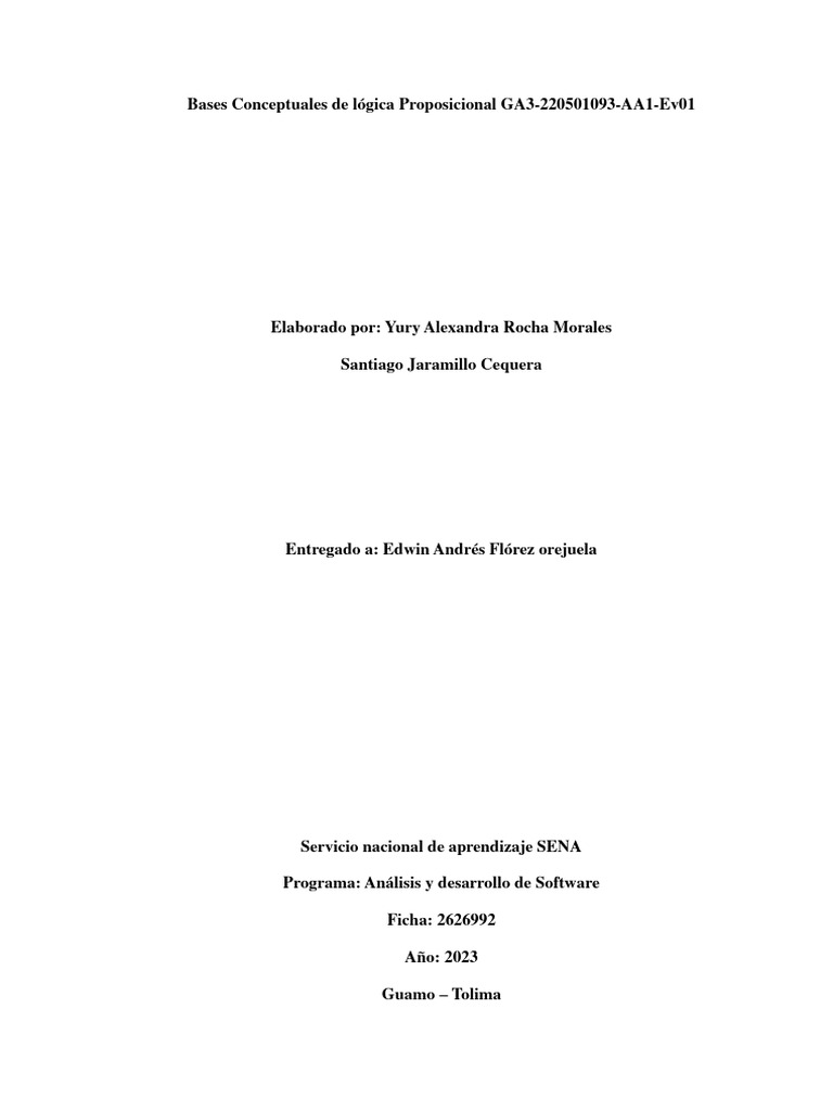 Bases Conceptuales de Lógica Proposicional GA3-220501093-AA1-EV01 | PDF ...