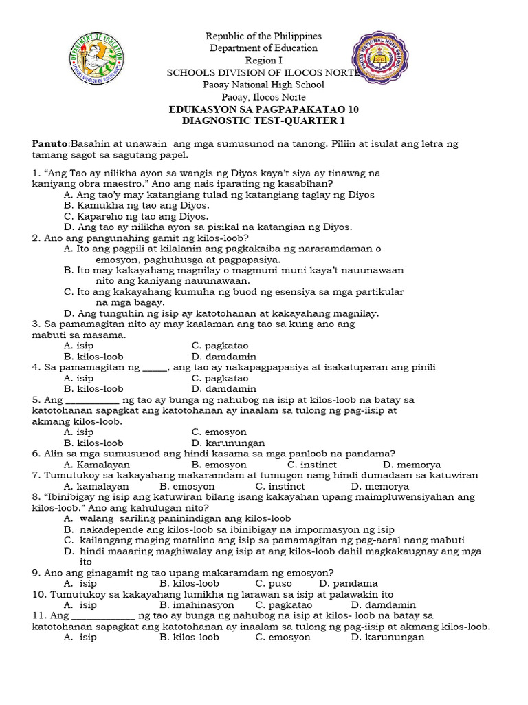 EsP10 FirstQExam | PDF