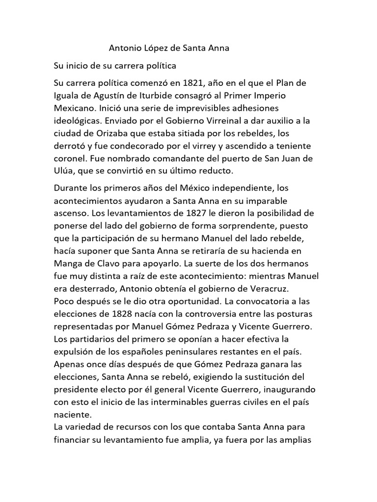 Antonio López de Santa Anna | PDF | México | Conflictos del segundo milenio