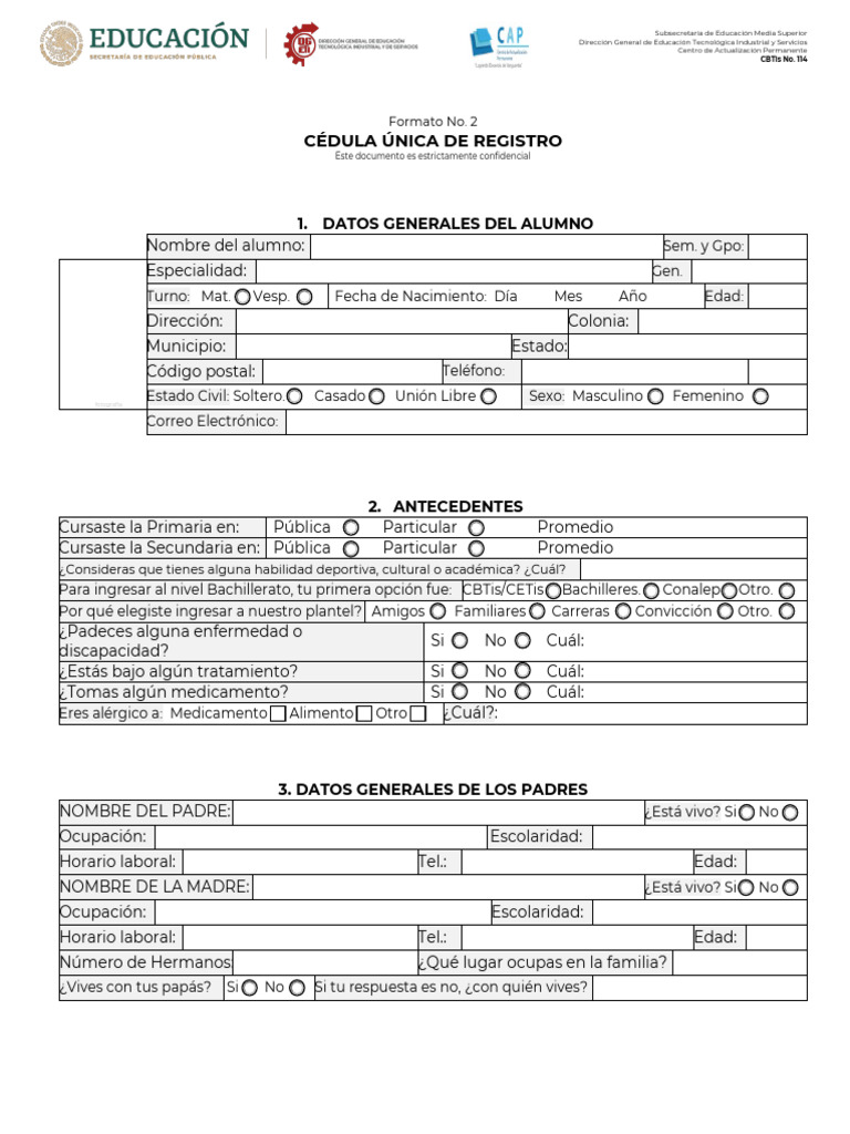 Cedula Unica de Registro Sinata PDF-rellenable | PDF | Educación Secundaria