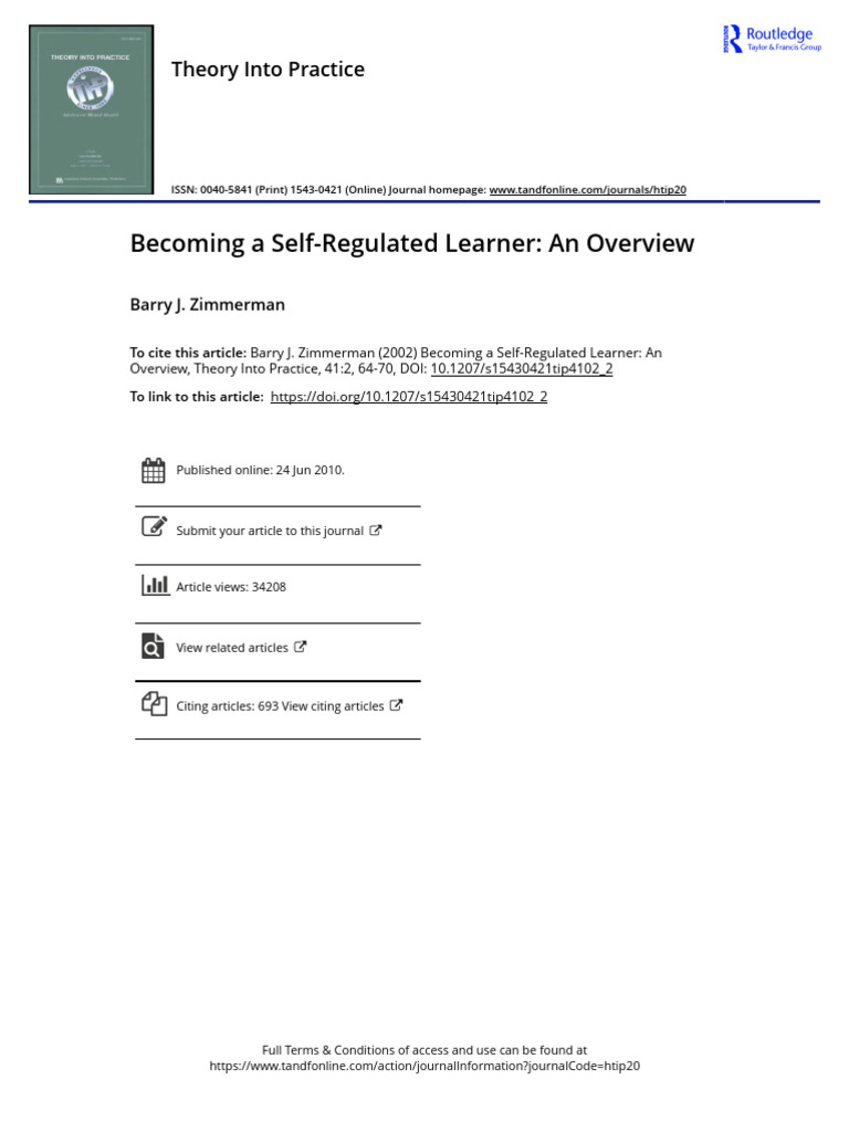 Becoming A Self-Regulated Learner An Overview | PDF | Metacognition ...