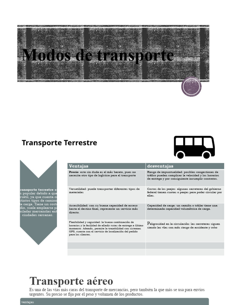 Modos de Transporte: Ventajas y Desventajas | PDF | Transporte | Logística