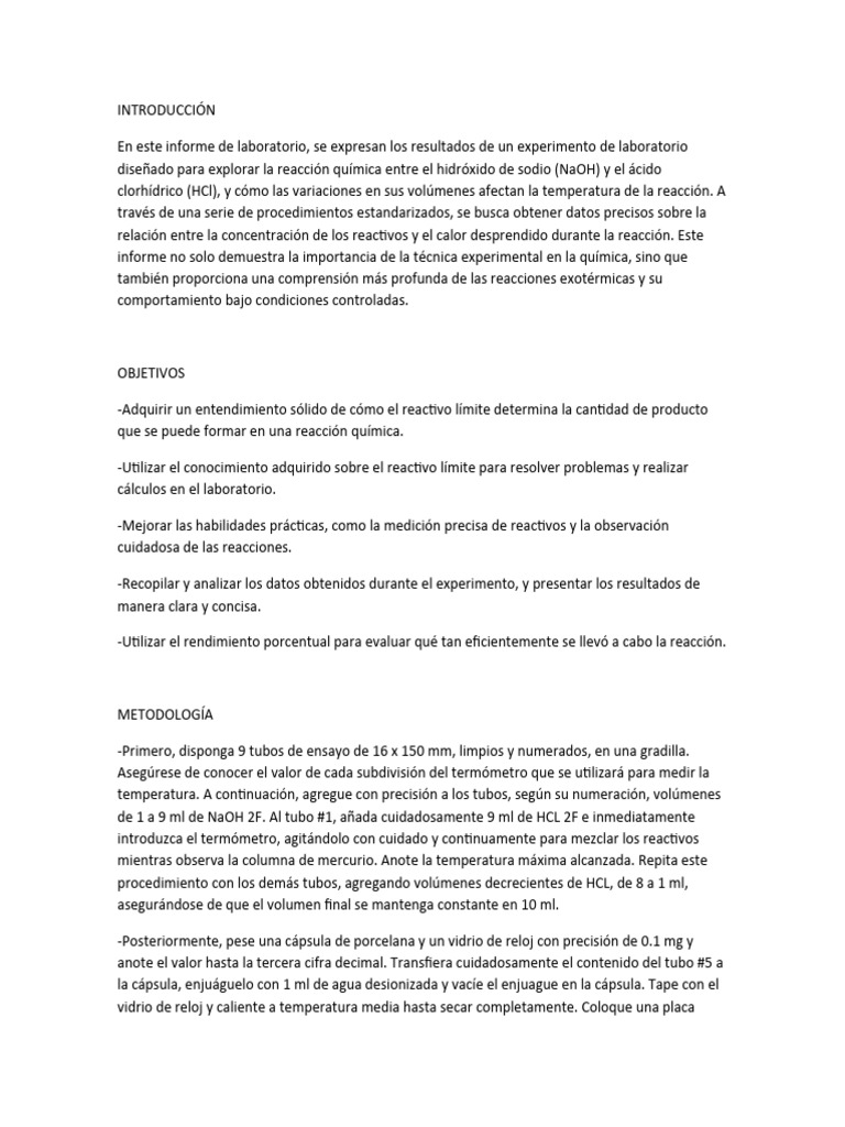 Informe de Laboratorio | PDF | Ácido clorhídrico | Hidróxido de sodio