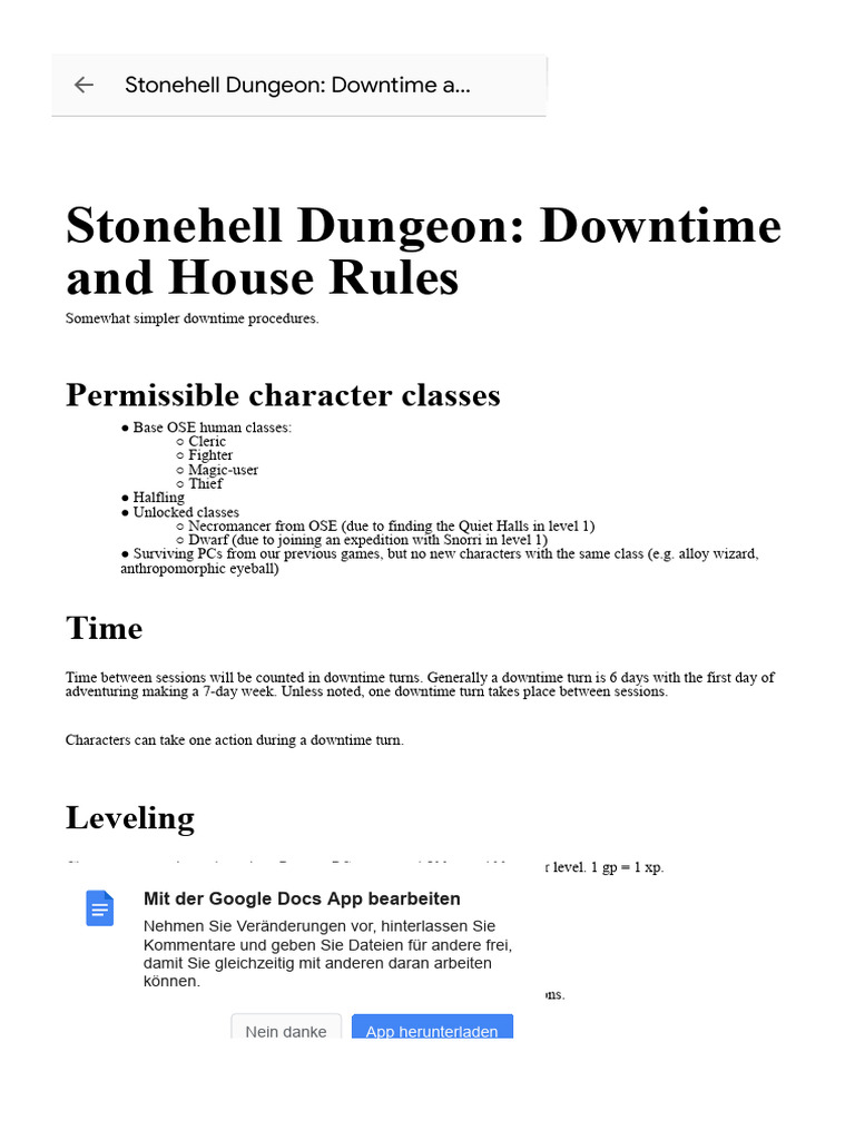 Stonehell Dungeon Downtime Rules | PDF | Fantasy Role Playing Games ...