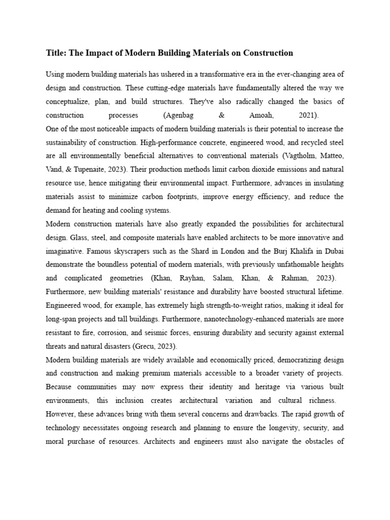 Modern Building Materials Impact | PDF | Building Materials ...