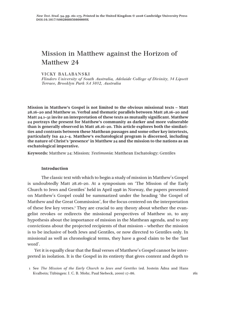 BALABANSKI - Mission in Matt Against The Horizon of Matt 24 | PDF ...