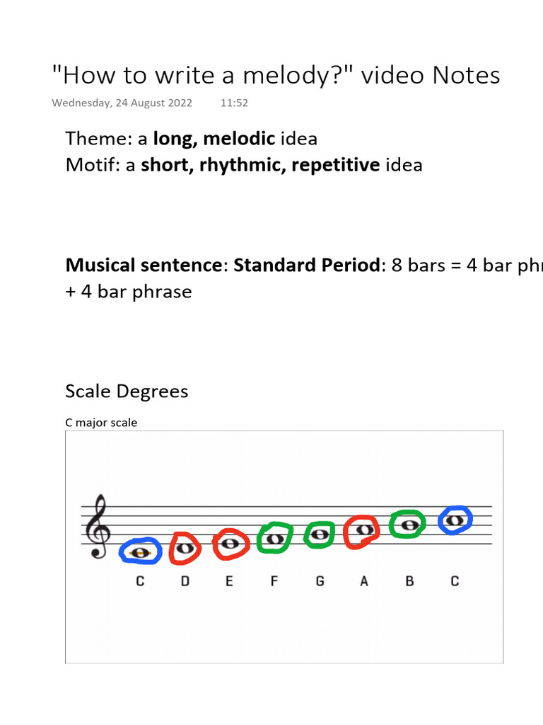 How To Write A Melody Video Notes | PDF | Language Arts & Discipline