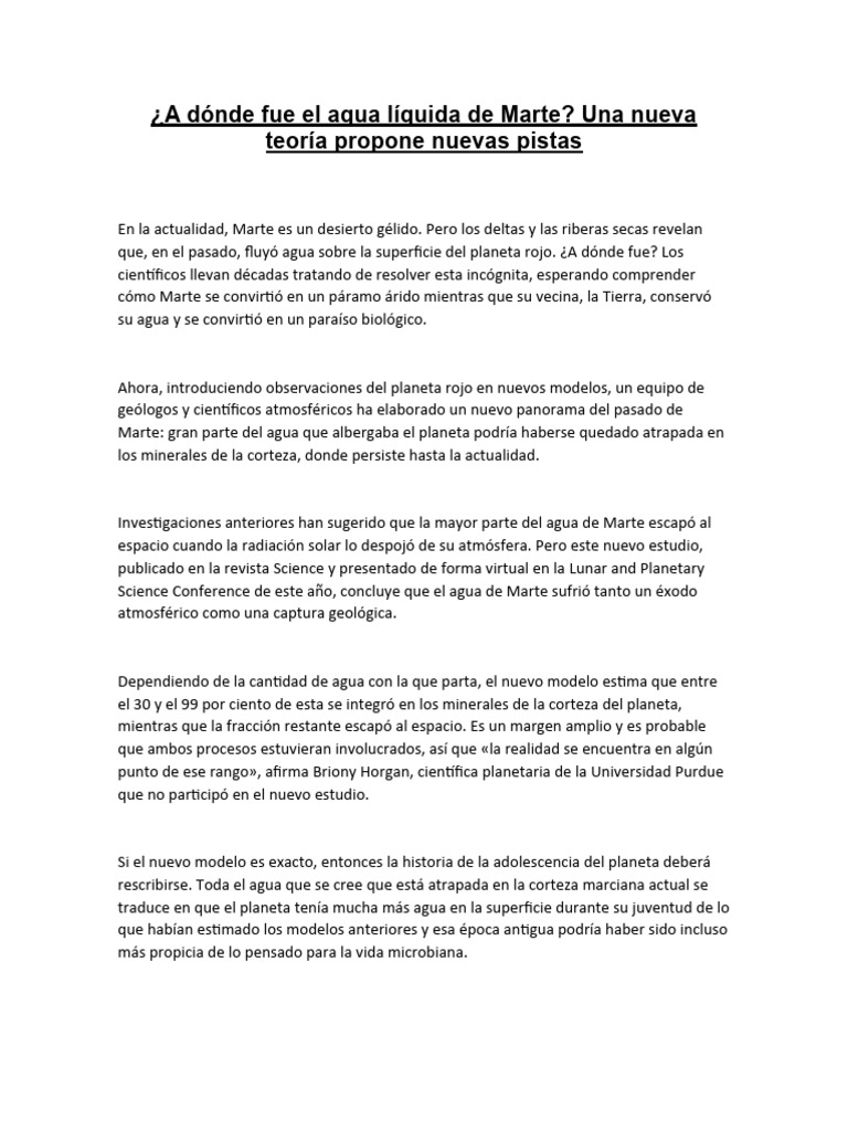 Agua de Marte atrapada en minerales | PDF | Marte | Agua