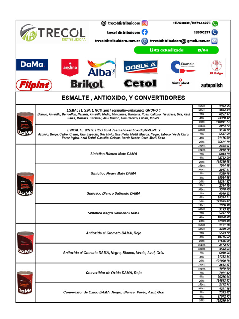 Lista de Precio Trecol 15-04 | PDF | Azul | Verde
