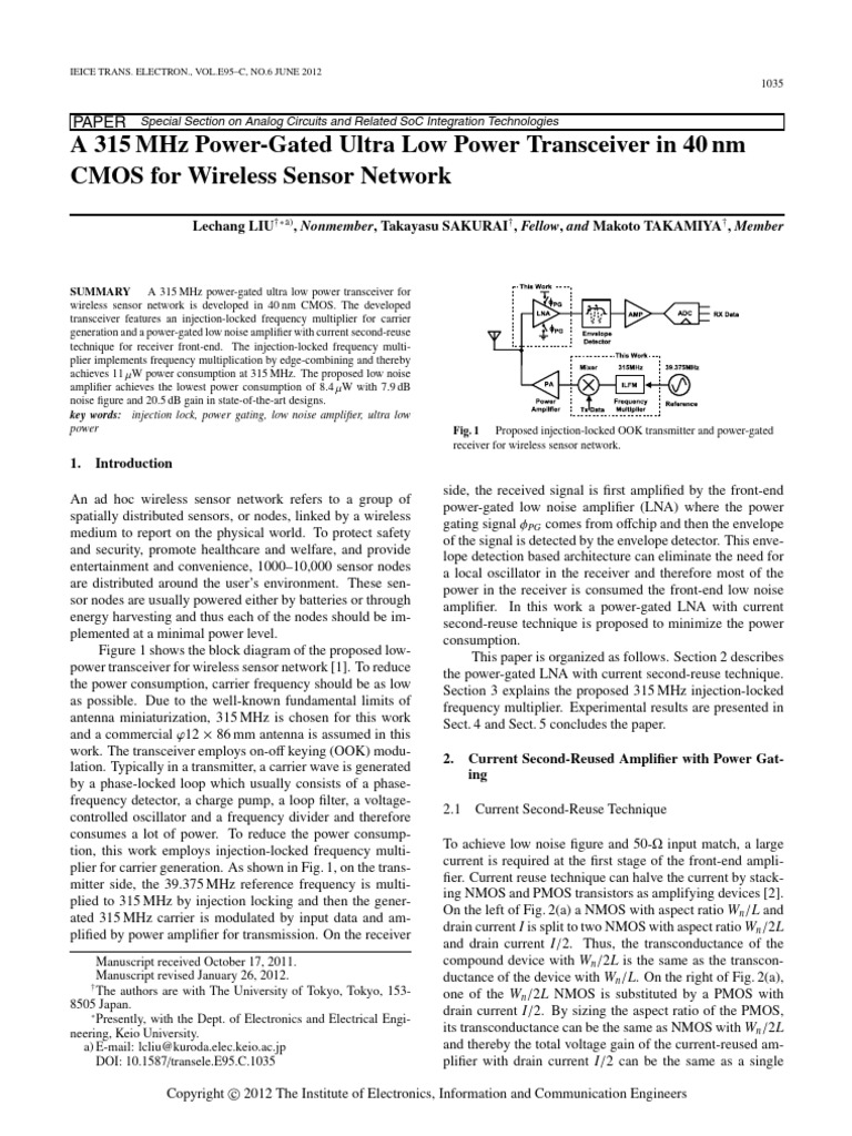 315 MHZ Power-Gated Ultra Low Power Transceiver | PDF | Electronic ...
