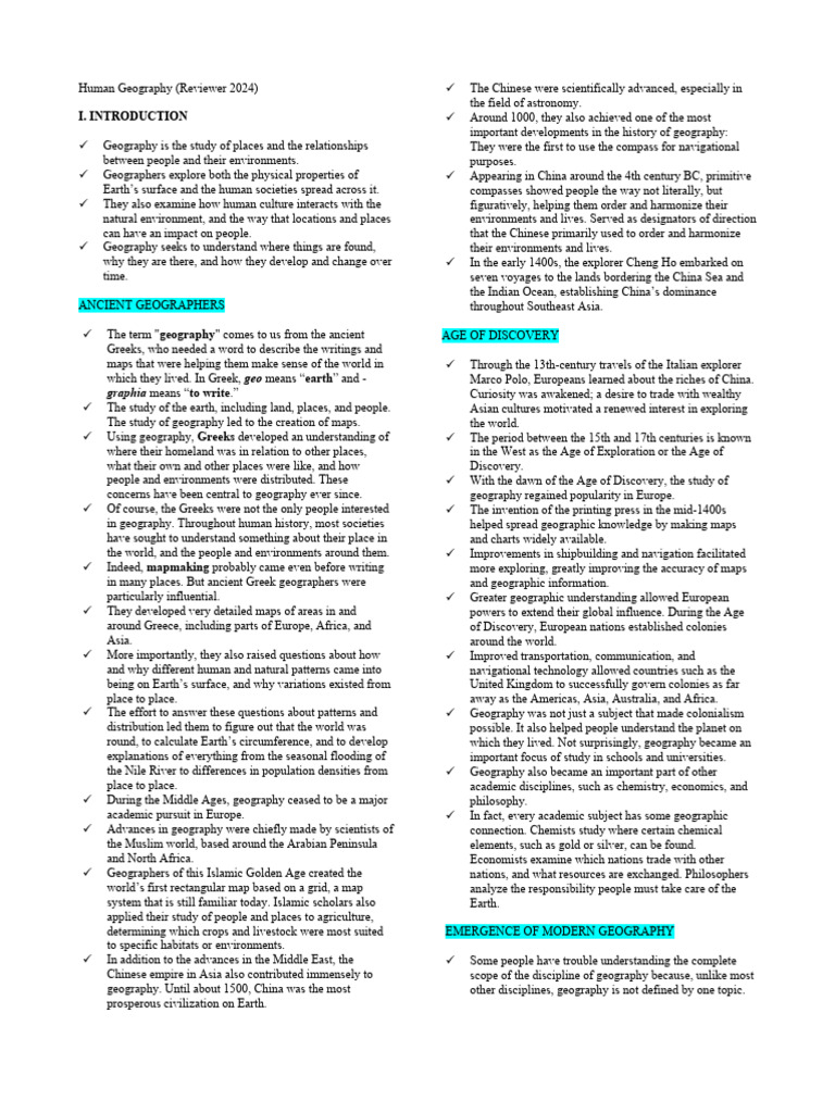 GEOGRAPHY 2 REVIEWER Handouts | PDF | Cost Of Living | Geography