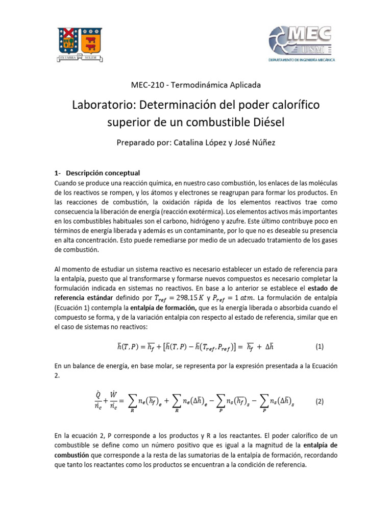 Poder Calorifico | PDF | Entalpía | Combustibles