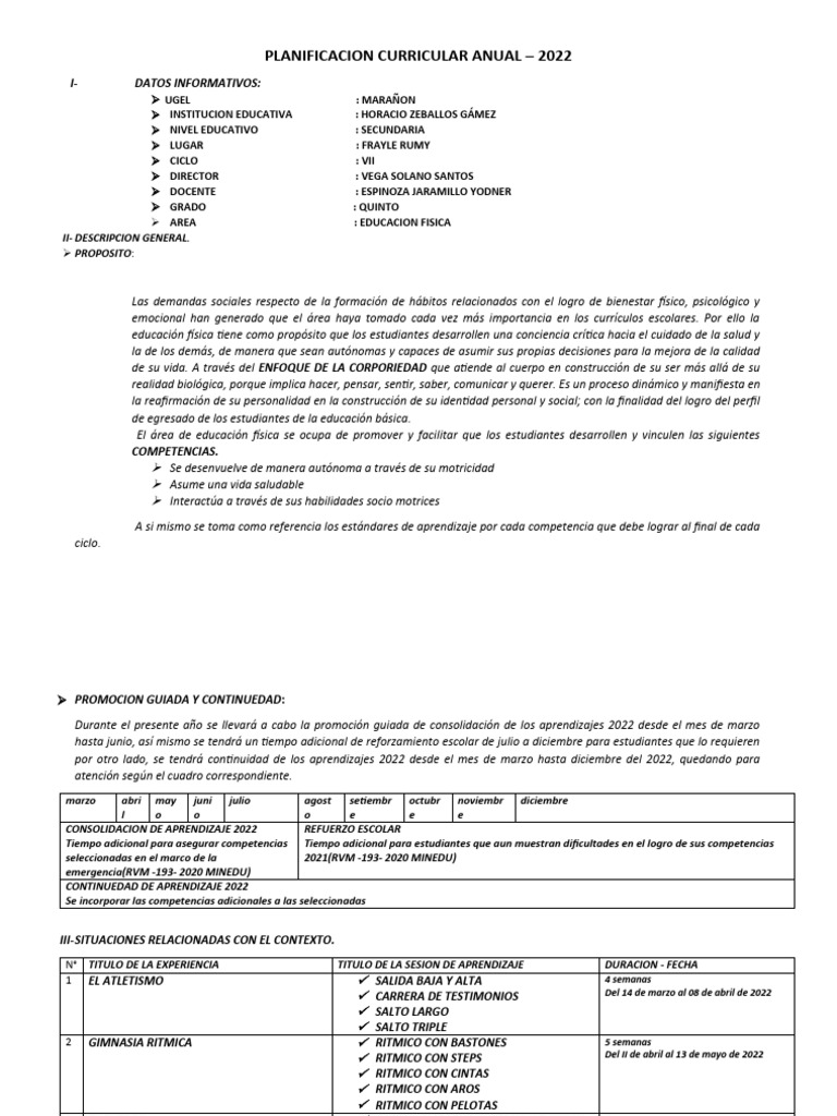 Planificacion Curricular Anual - Ee .Ff. Quinto | PDF | Evaluación | Aprendizaje