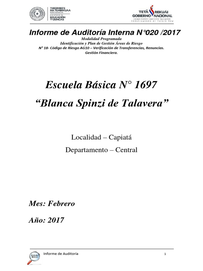 Informe de Auditoria n 020 Esc Bas Blanca Spinzi de Talavera - Capiata ...