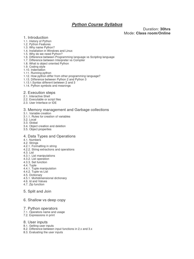 Documents null-Python+Course+Syllabus Vivek | PDF | Python (Programming Language) | Parameter ...
