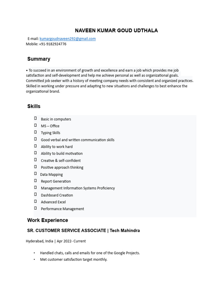 Naveen's Agent Resume | PDF | Business