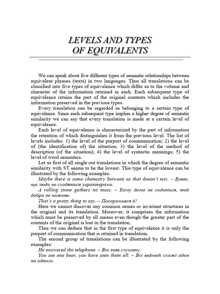 Levels and Types of Equivalents | PDF | Translations | Word