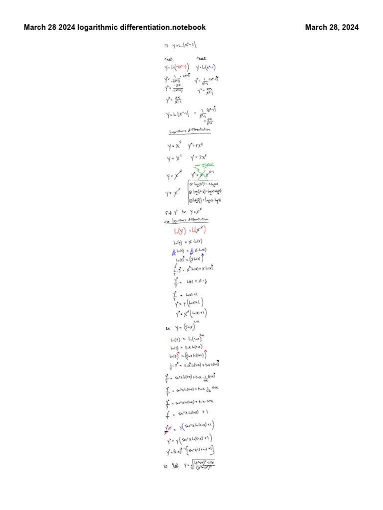 Logarithmic Differentiation Guide | PDF