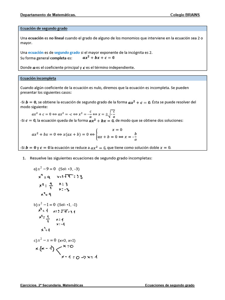 7 1+ejercicios +tema+6 +ecuaciones+grado+2 | PDF | Triángulo | Matemáticas