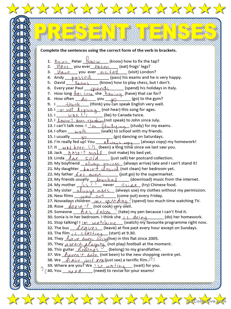 Present Tenses - Review | PDF