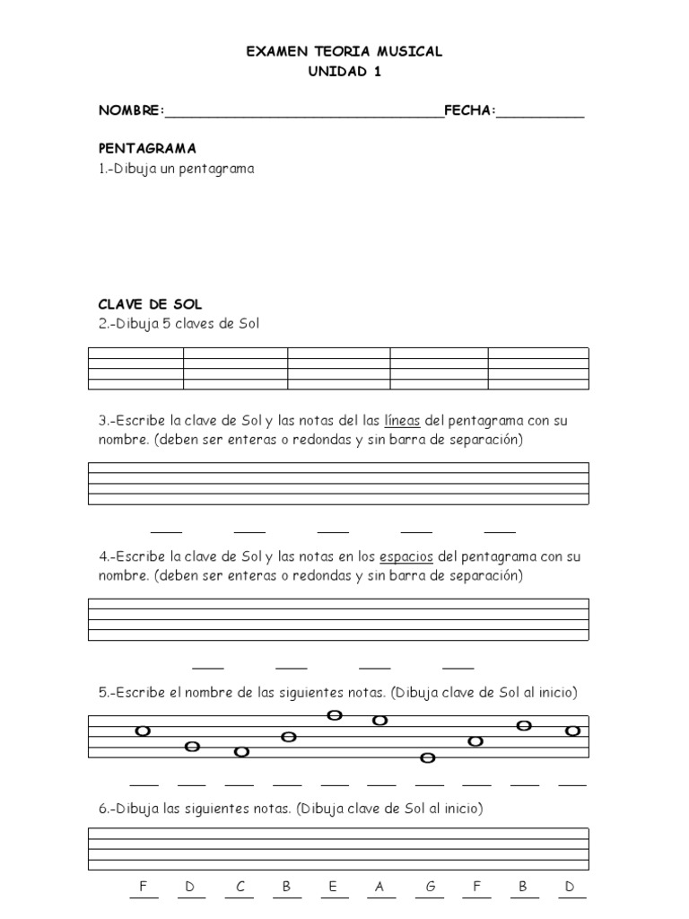 Libro 1 Unidad 1 Examen Teoria Musical | PDF