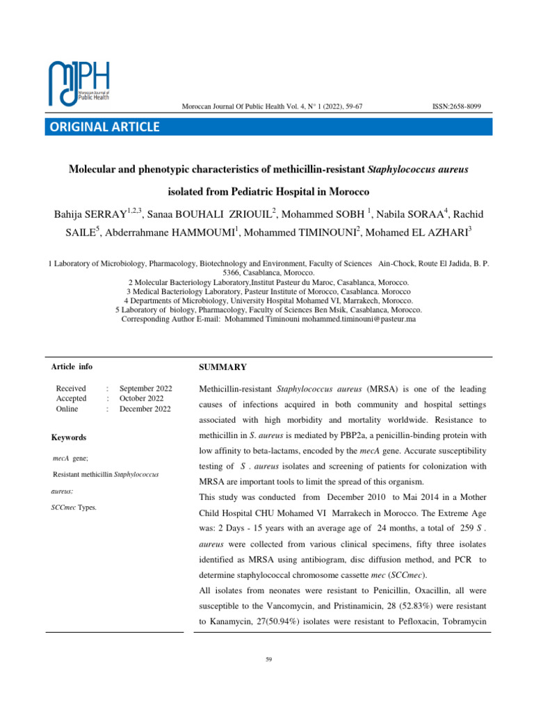 Molecular and Phenotypic Characteristics of Methicillin-Resistant Staphylococcus Aureus Isolated ...