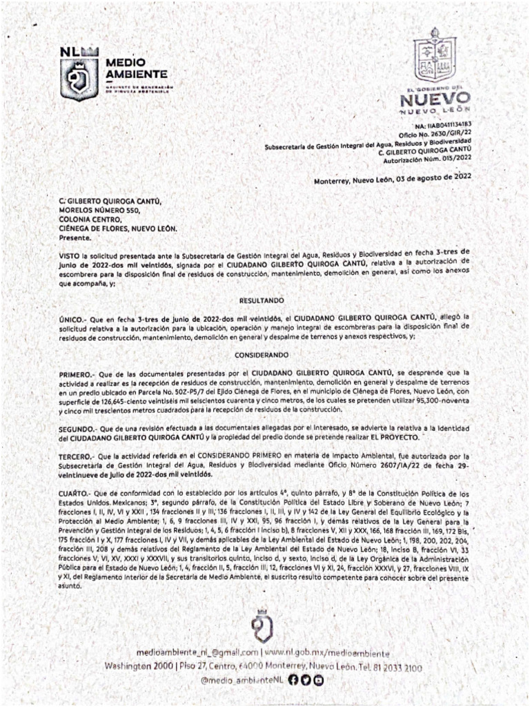 Permiso de Tiro Autorizado Escombro-Relleno | PDF