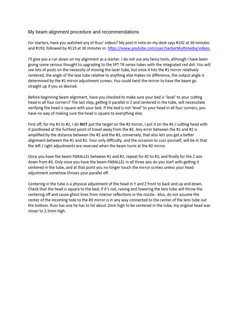 My Beam Alignment Procedure and Recommendations | PDF | Mirror | Glass ...