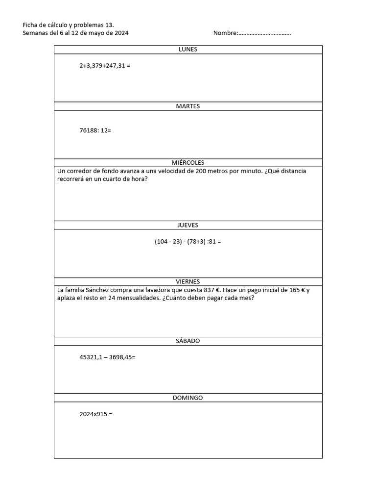 Fichas de Cã¡lculo y Problemas 13 | PDF