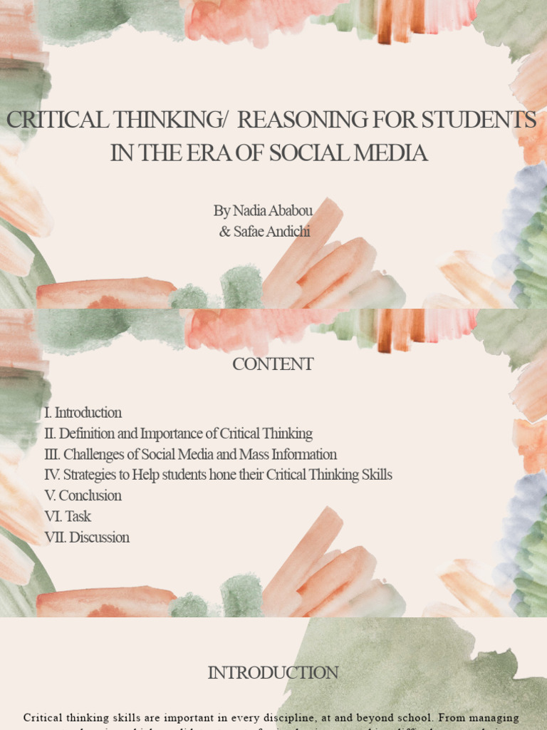 Critical Thinking Critical Reasoning For Students in The Era of Social ...