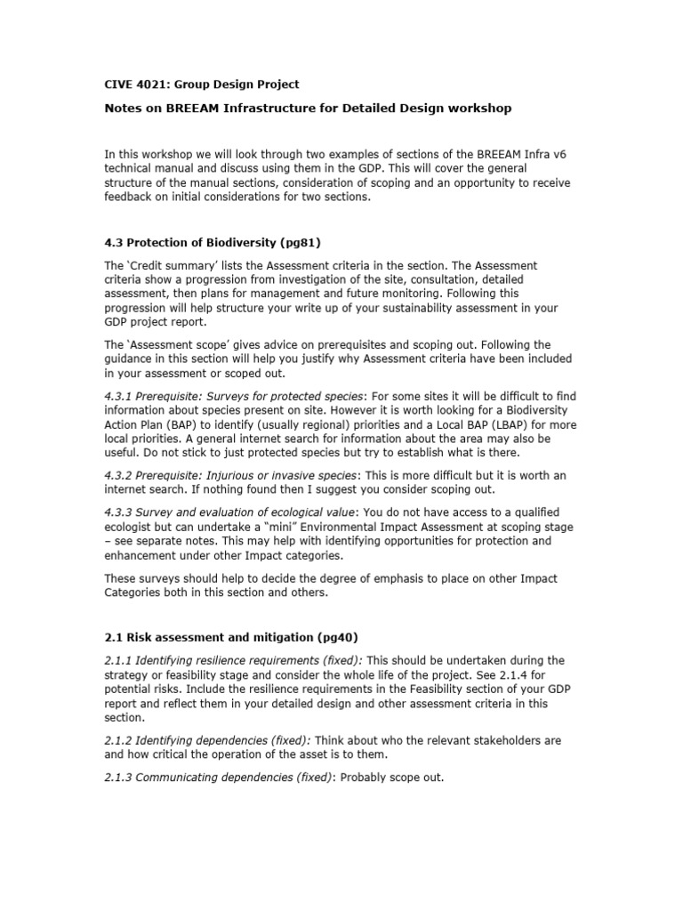 BREEAM Infra Design Workshop Guide | PDF | Environmental Impact ...
