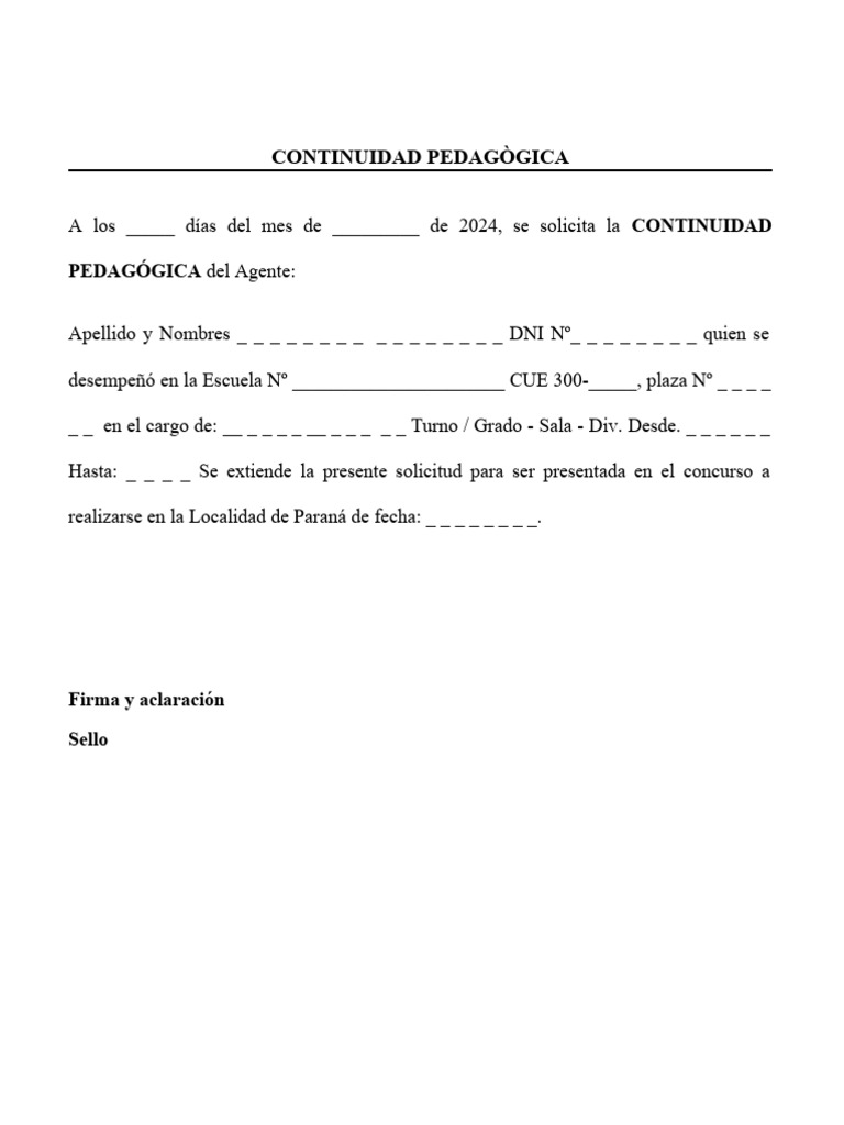 Modelo Continuidad Pedagógica 2024 | PDF