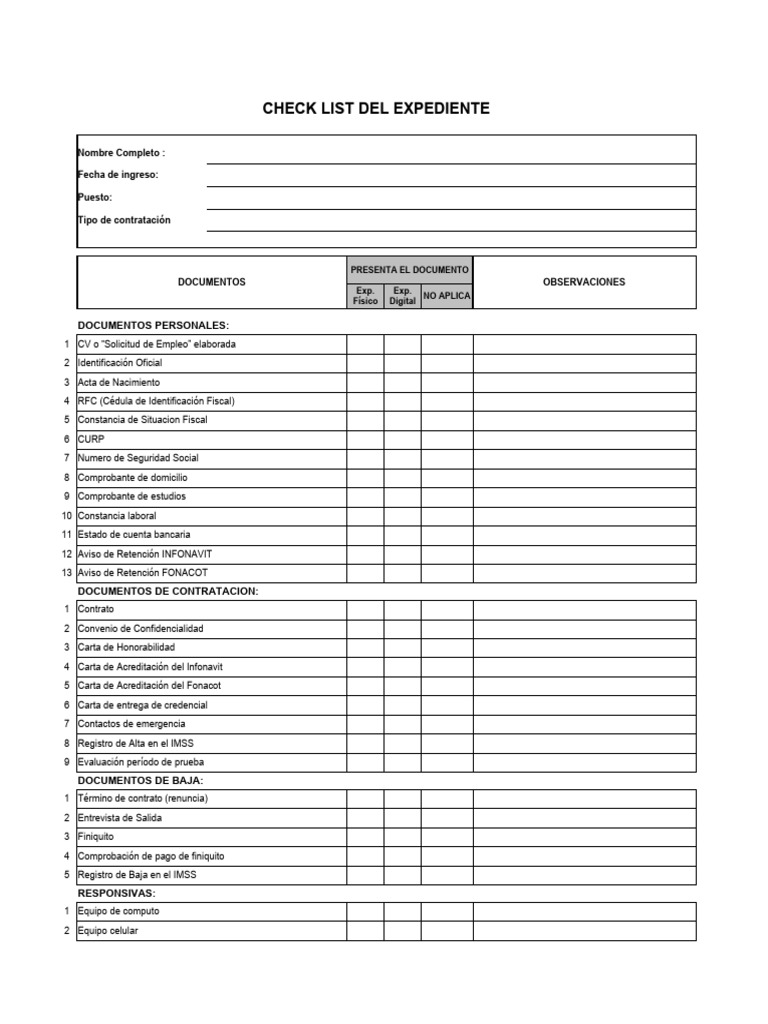 Formato Checklist Expediente Oct 2023 | PDF